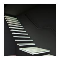 China Led stripe stairs prefabricated fiberglass cheap glass floating staircase for sale