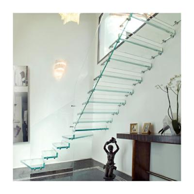 China Premade stairs glass stair banister floating stairs with glass railing for sale