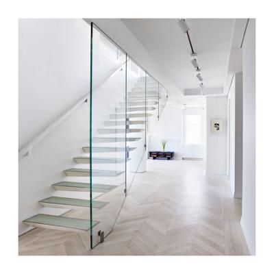 China Internal stairs glass straight floating staircase price for sale