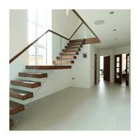 China Straight Cantilever Floating Stairs Modern Glass Wood Staircase for sale