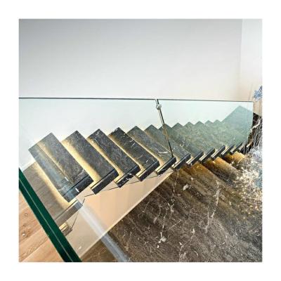 China Modern design wood floating staircase wood stair treads solid l shape floating staircase for sale