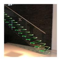 China Automatic led stairs glass banister floating staircase glass balustrades for sale