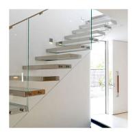 China Automatic led stairs glass banister floating staircase glass balustrades for sale
