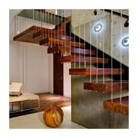 China Wood floating stiarcase beech wood staircase prefabricated floating stair design for sale