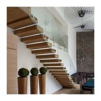 China Wood floating stiarcase beech wood staircase prefabricated floating stair design for sale