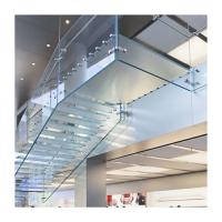 China Automatic led stairs glass banister floating staircase glass balustrades for sale
