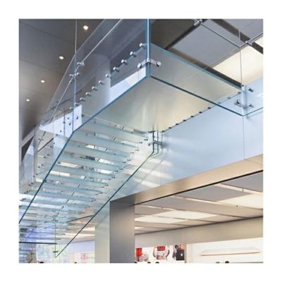 China Automatic led stairs glass banister floating staircase glass balustrades for sale