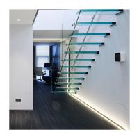 China Automatic led stairs glass banister floating staircase glass balustrades for sale