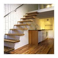 China Stainless steel wood floating stairs wood floating staircase stair tread for sale