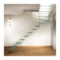 China Free hanging staircase with glass treads glass handrails for floating stairs for sale