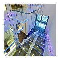 China Tempered Glass Floating Wood Staircase Loft Glass Stairs Grill Design for sale