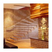 China Indoor Floating Wood Stairs Thick Solid Wood Tread Floating Staircase for sale
