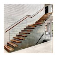 China Indoor Floating Wood Stairs Thick Solid Wood Tread Floating Staircase for sale