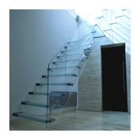 China Tempered Glass Floating Wood Staircase Concrete Glass Stairs Design for sale