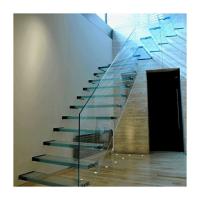 China Tempered Glass Floating Wood Staircase Concrete Glass Stairs Design for sale