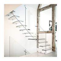 China Tempered Glass Floating Stiarcase Modern Laminated House Stairs for sale