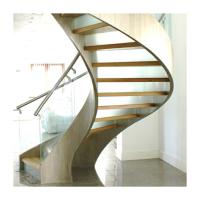 China Timber wood tread arched stairs Mali curved stairway with landing for sale