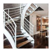 China Timber wood tread arched stairs Mali curved stairway with landing for sale
