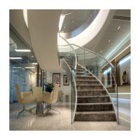 China Wooden Treads Staircase Cost Curved Glass Charlottetown Curved Stairway Modern Arc Stair Indoor Glass/ Metal Fence Customize for sale
