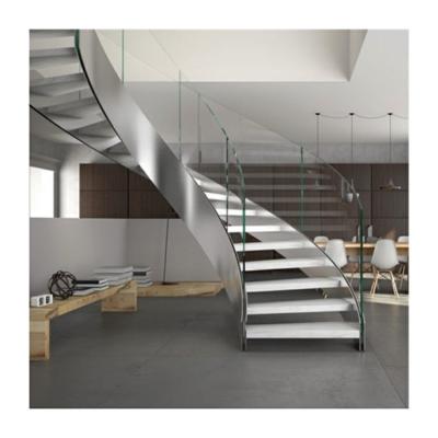 China Timber tread iron round staircase design South Sudan curved modern stairway for sale