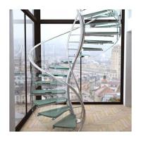 China Industrial Multilayer glass curved round spiral steel staircase how to draw curved stairway for sale