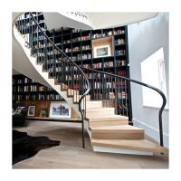 China Timber wooden steps floating curved staircase Japan bespoke curved stairway for sale