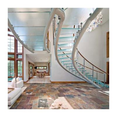 China Creative design tmepered glass curved steel staircase half circle stairs for sale