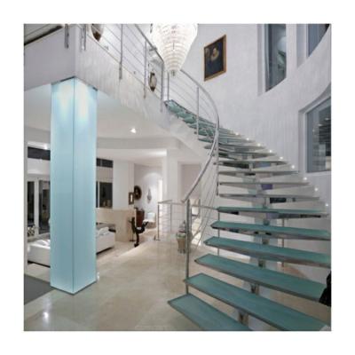 China Quality assurance ultra clear glass curved staircase with landing building curved stairway for sale