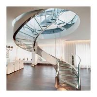 China New type Multilayer glass curved spiral adjustable staircase wrought iron curved stairway for sale