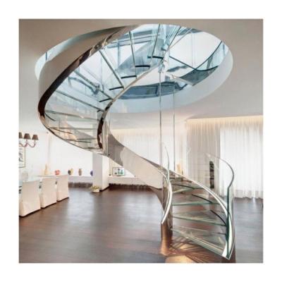 China New type Multilayer glass curved spiral adjustable staircase wrought iron curved stairway for sale