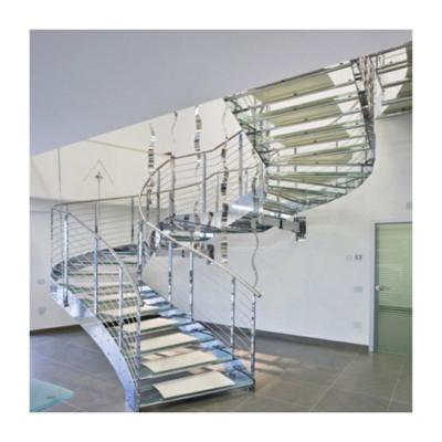 China Customized safety glass beautiful curved staircase grand curved stairway for sale