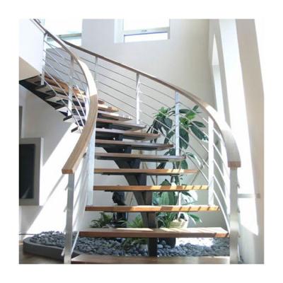 China Solid wooden tread luxury curved staircase Miami curved stairway case for sale