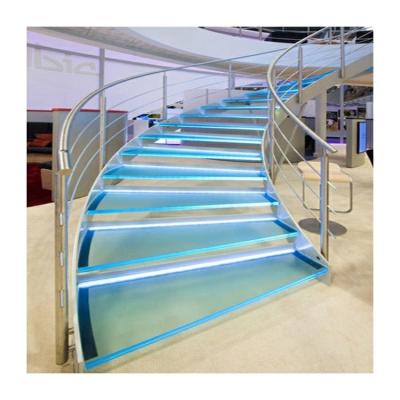 China Competitive ultra clear glass curved freestanding staircases laminate curved stairway nosing for sale