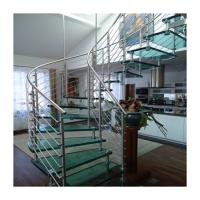 China Unique Multilayer glass curved staircase brass spindles stairway design curved for sale