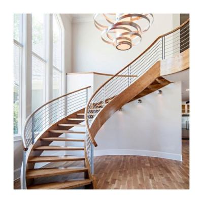 China Timber wooden treads curved rounded stairs Germany building curved stairway for sale