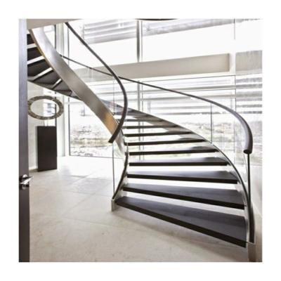 China Solid timber steps glass circular staircase Sacramento curved stairway revit for sale