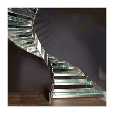 China Cheap price Multilayer glass curved stair treads prefabricated curved stairway for sale