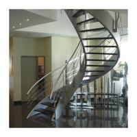 China Timber wooden step curved steel staircase design Tanzania curved basement stairway for sale