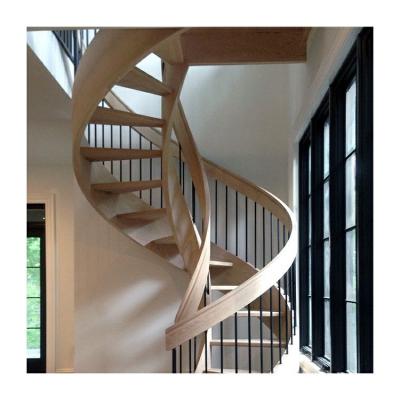 China Timber wooden tread curved stair stringers Uruguay round stairway inside house for sale