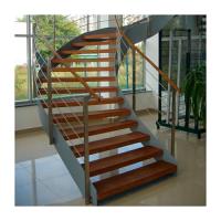 China Timber wooden tread curved stair stringers Uruguay round stairway inside house for sale