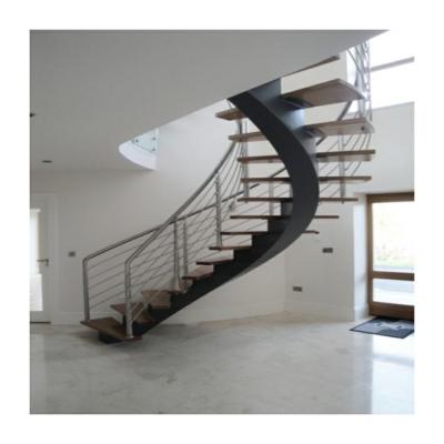 China Timber wooden tread curved stair lift cost Mauritania curved steel stairway for sale