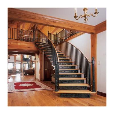 China Timber wooden step curved stair case Niue arcways stairway for sale