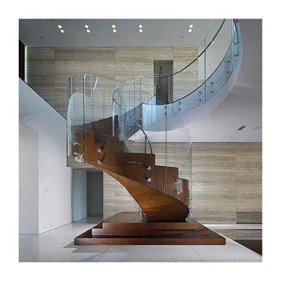 China Timber wooden tread grand curved staircase Maldives stairway design curved for sale