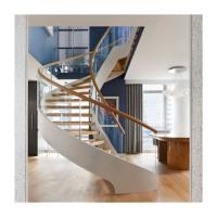 China White Curved Wooden Staircase At Bottom WA-SCV1038 Modern Arc Stair for sale