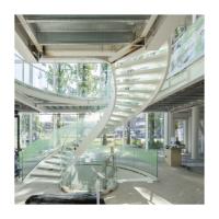 China White Curved Wooden Staircase At Bottom WA-SCV1038 Modern Arc Stair for sale