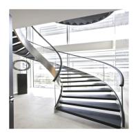 China Timber treads curved staircase decor French Guiana steel round stairway design for sale