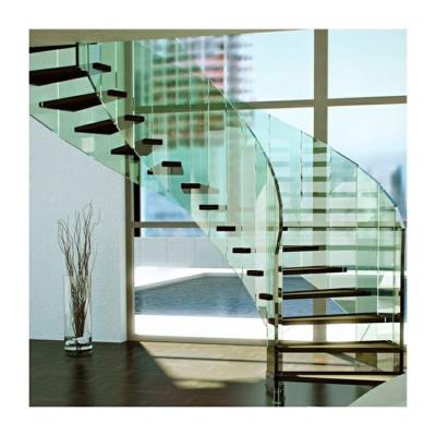 China New type pvb laminated glass floating curved staircase build curved deck stairway for sale