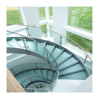 China Modern ultra clear glass arched staircase frameless curved stairway bracket standoff for sale