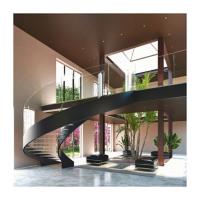 China Competitive price double layer glass curved mono stringer staircase how to make curved stairway for sale