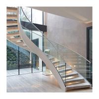 China Frameless Wood Curved Staircase Modern Bracket Standoff Stairway for sale